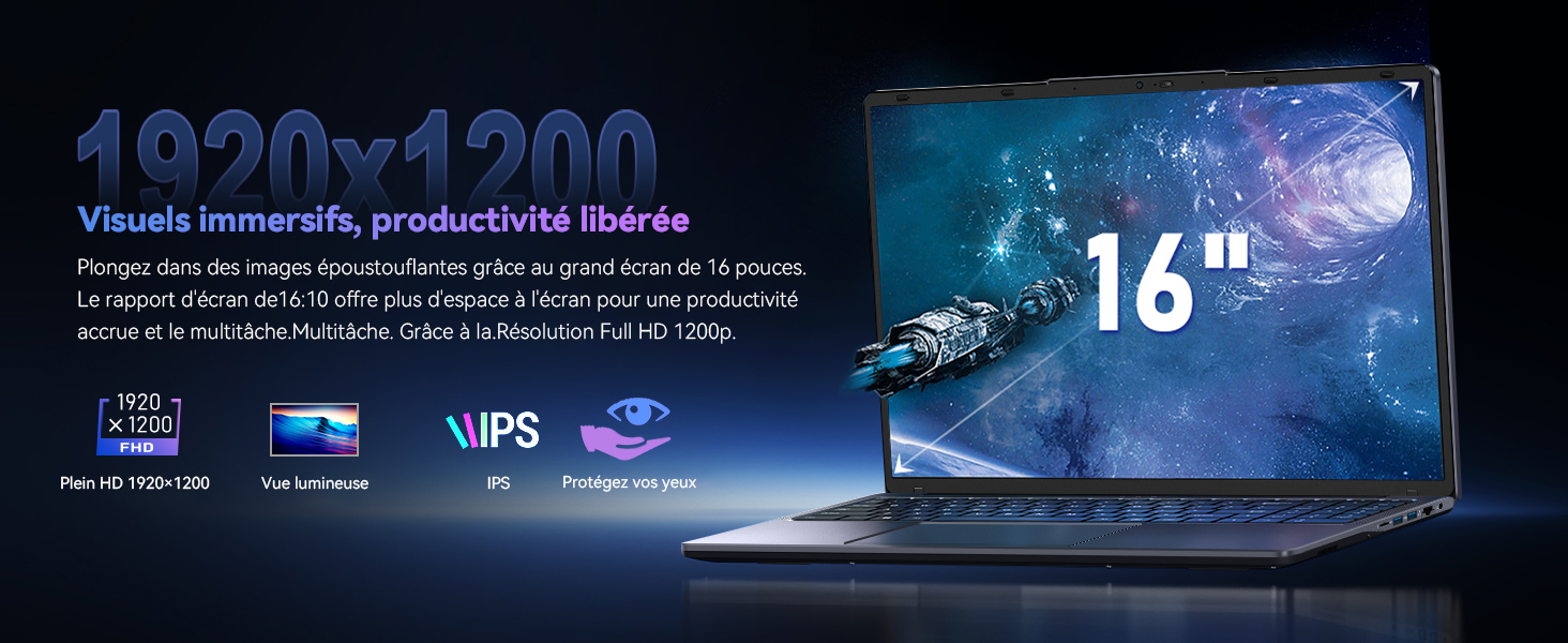 PC Portable-16''FHD-Intel Core i5-8210Y (2C/4T,jusqu'à 3.6Ghz)-16 Go ...
