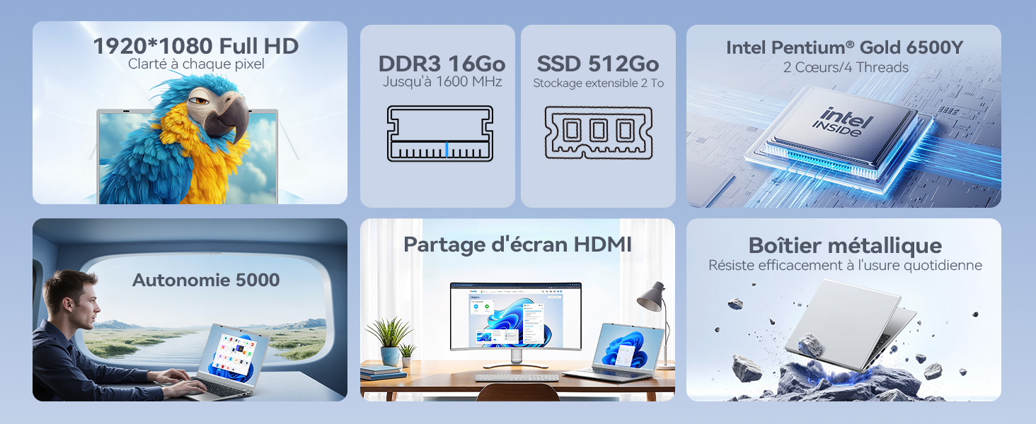 PC Portable 15,6" FHD - Intel Pentium Gold 6500Y (Jusqu'à 3,4 GHz ...