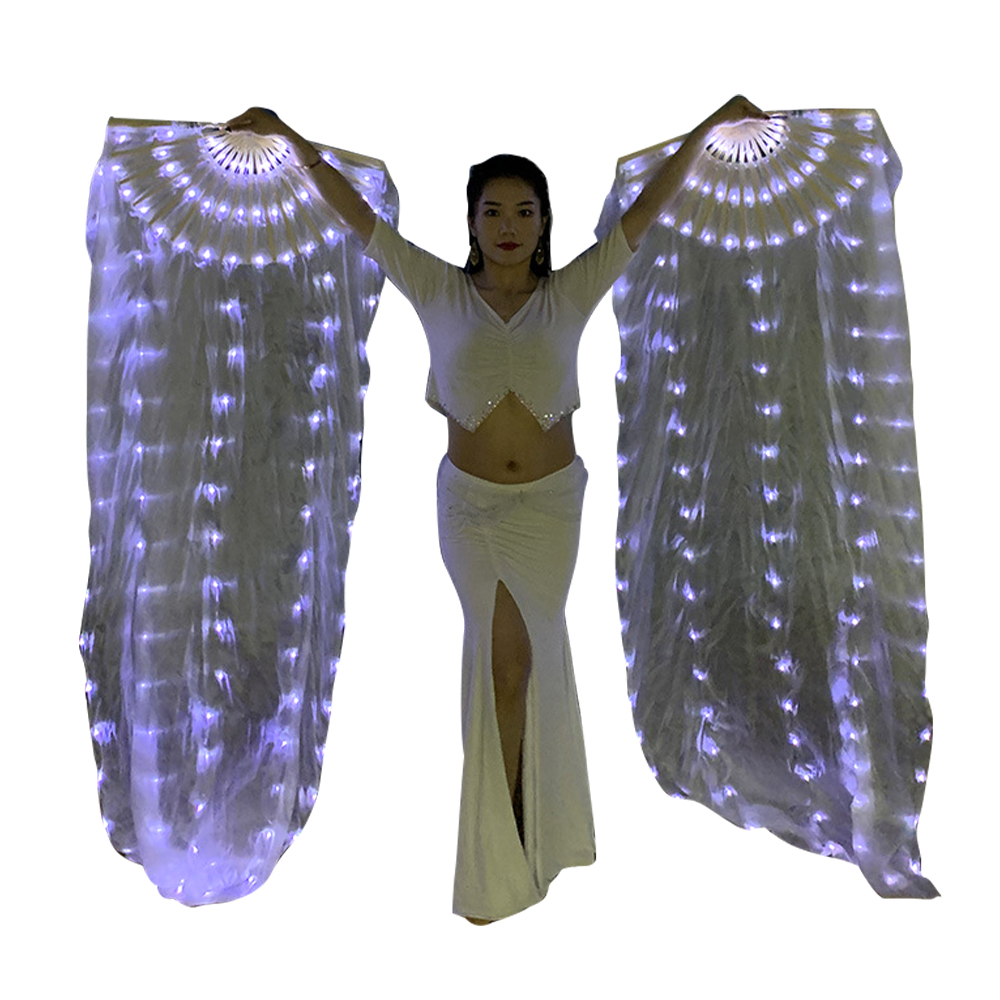1Pair Belly Dance Led Fan Veil 1.8 Long Bamboo Fans Veil Silk Fan for ...