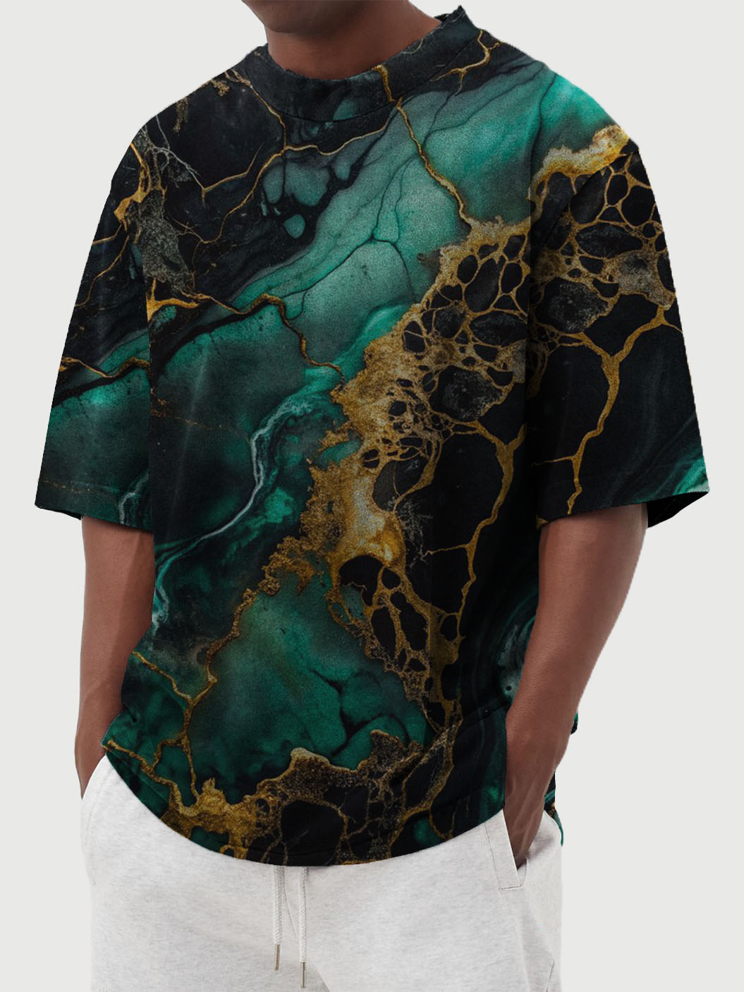 Men's Retro Gold Plated Line Print Short Sleeve T-Shirt