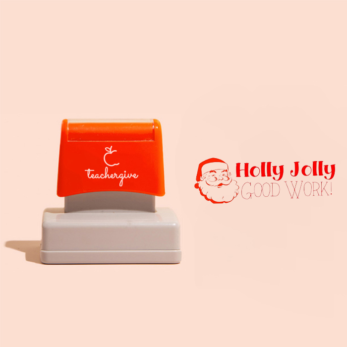 Holly Jolly Good Job Teacher Large Rectangle Stamp