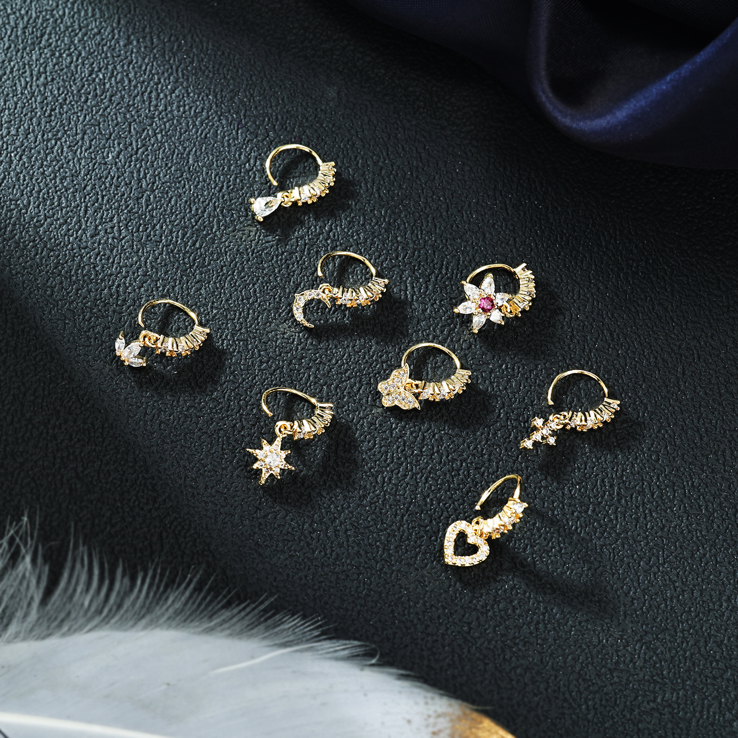 8Pcs Copper Nose Rings Set 20g CZ Dangle Nostril Piercing for Women ...