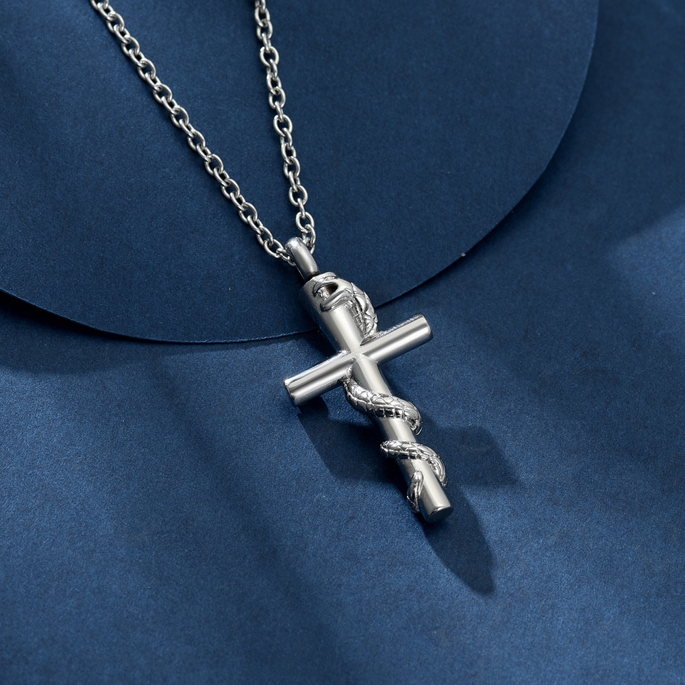 Snake Cross Cremation Necklaces Animal Serpent Urn Pendant Amulet Ashes ...