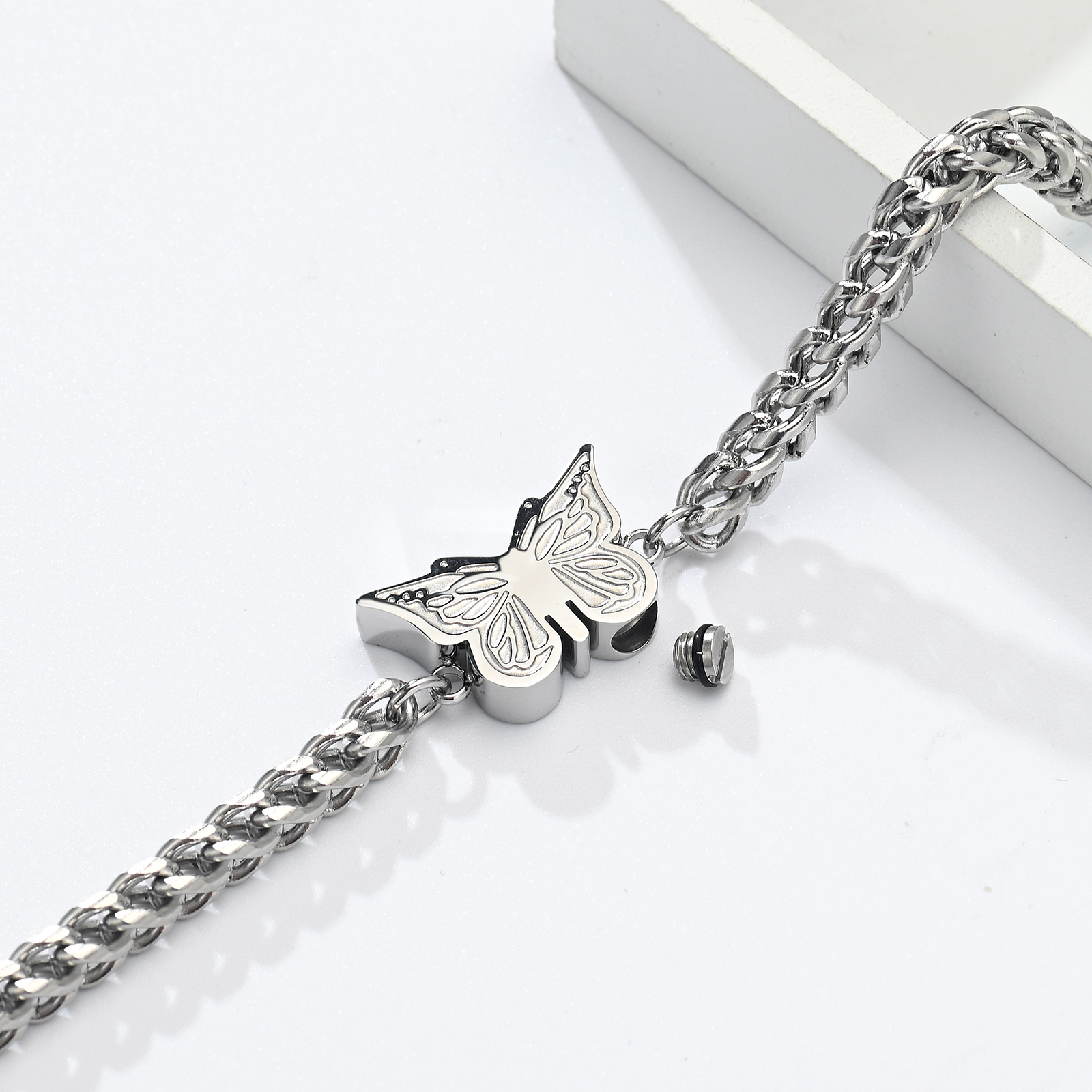 Butterfly Urn Pendant Chain Link Memorial Cremation Jewelry For Ashes ...