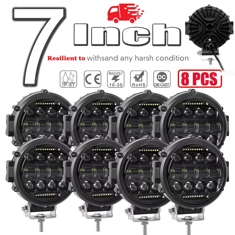 7Inch Round LED Work Light Spot Combo DRL Driving Reserve Lamps Offroad ...