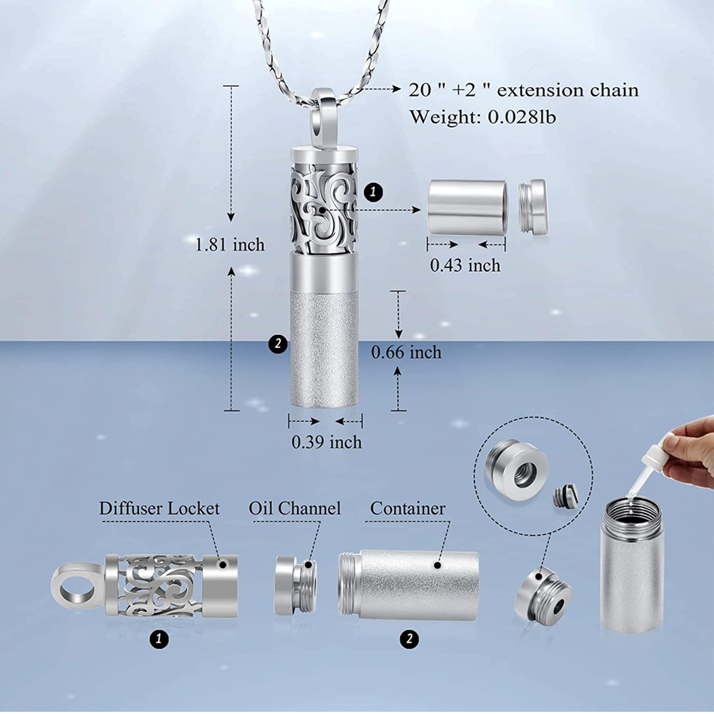 Hollow Cylinder Vial Keepsake Urn Cremation Jewelry Memorial Locket Urn ...