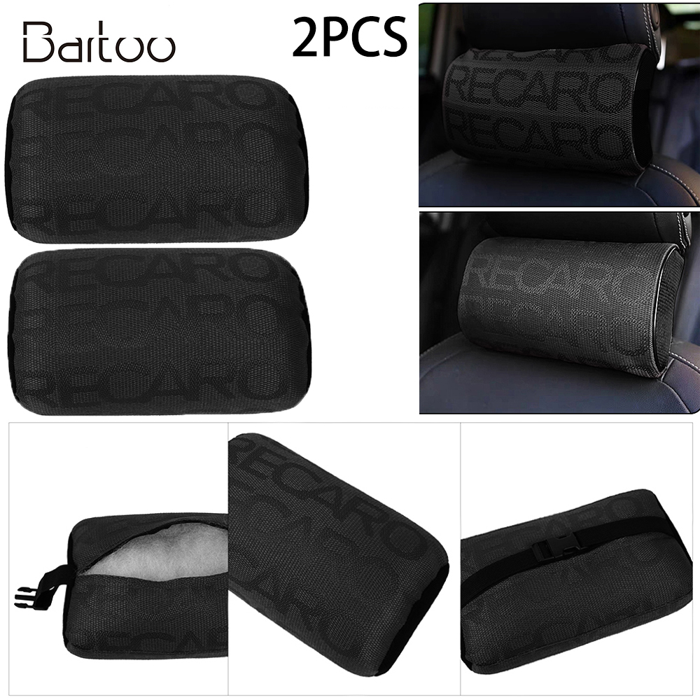 2PCS Black Fabric Headrest Pillow Supports Racing Neck Rest Seat ...