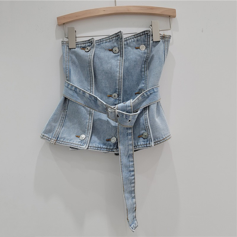 Women Strapless Tops Cropped Denim Bustier Corset Clubwear Girdle | eBay