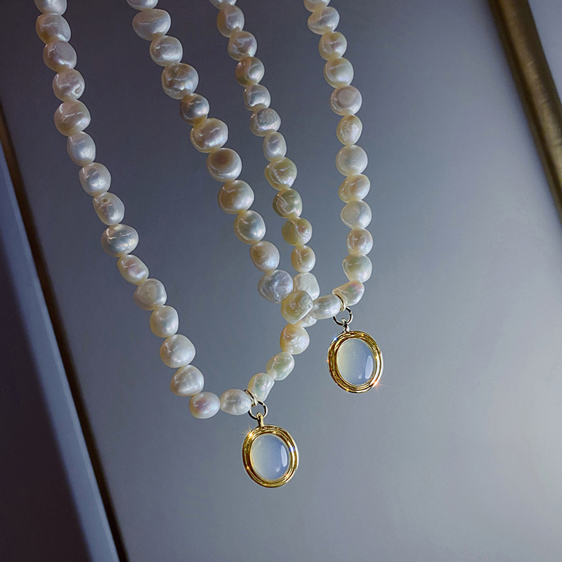 Freshwater Baroque Pearl Opal Pendant Necklace Women Choker Freshwater Baroque Pearl Opal Pendant Necklace Women Choker