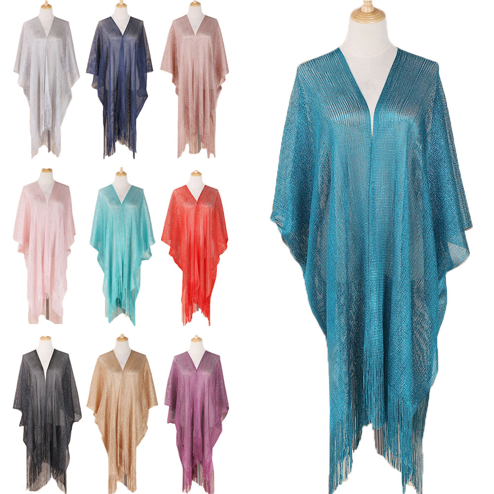 Plain Women Tassel Shawl Wrap Top Beach Sunscreen Scarf Blouse Cover Up ...