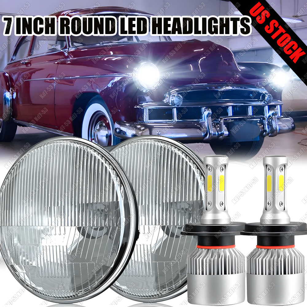 For 1949-1952 Chevy Styleline Deluxe 2PC 7"inch Round LED Headlights Hi ...