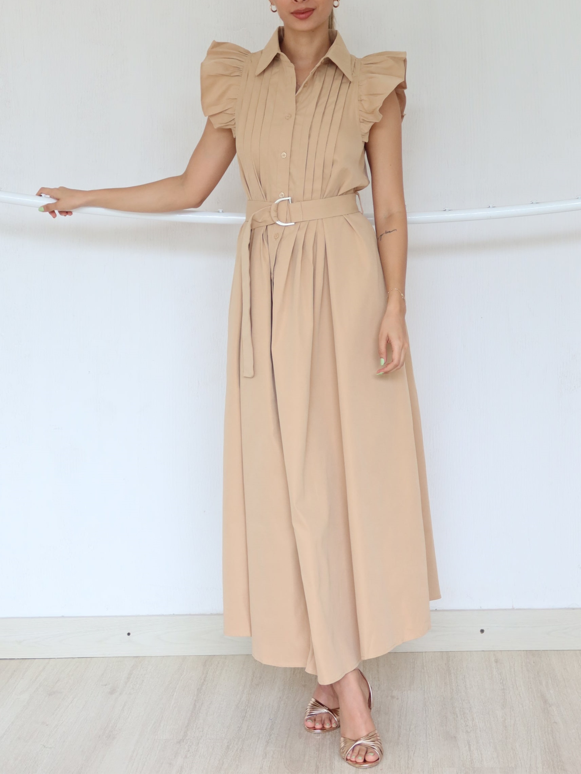 Fly Sleeve Long Dress With Belt – desigmore