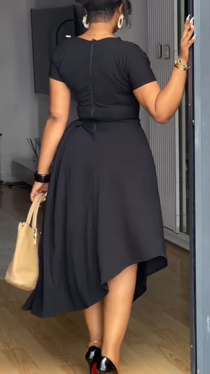 Womens Round Neck Side Buckle Irregular Casual Dress